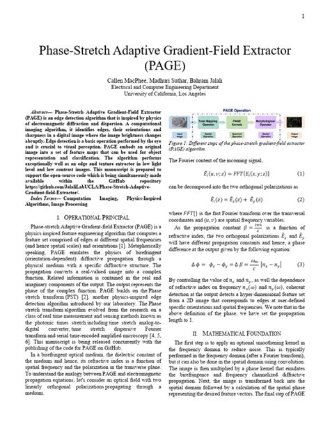 Phase Stretch Adaptive Gradient Field Extractor Pdf Waves Refractive Index