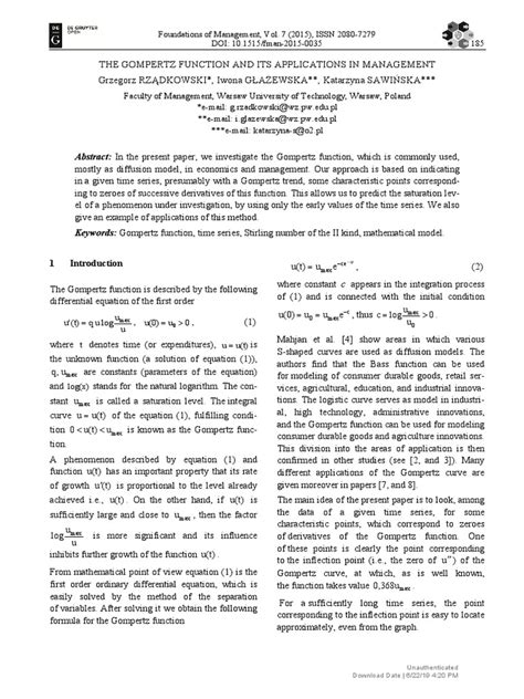 Foundations Of Management The Gompertz Function And Its Applications In Management Pdf