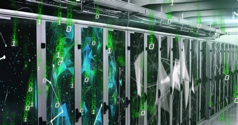 Image Of Network Of Connections With Falling Binary Coding Over Server