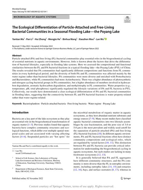 The Ecological Differentiation Of Particle Attached And Free Living
