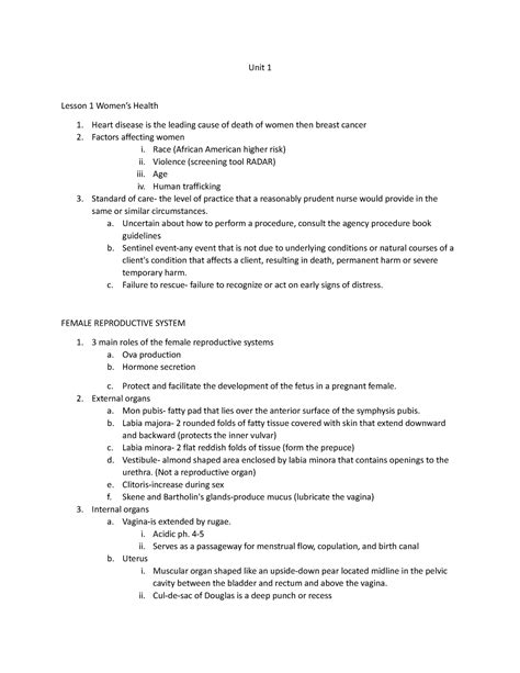 Unit Normal Reproduction Unit Lesson Womens Health Heart Disease Is The Leading Cause