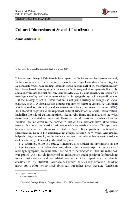 Pdf Cultural Dimensions Of Sexual Liberalization