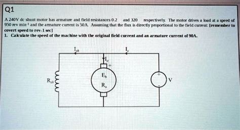 Q1 A 240v Dc Shunt Motor Has Armature And Field Resistances 0 2 And 320