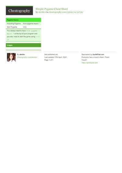 6 Pygame Cheat Sheets Cheat Sheets For Every Occasion