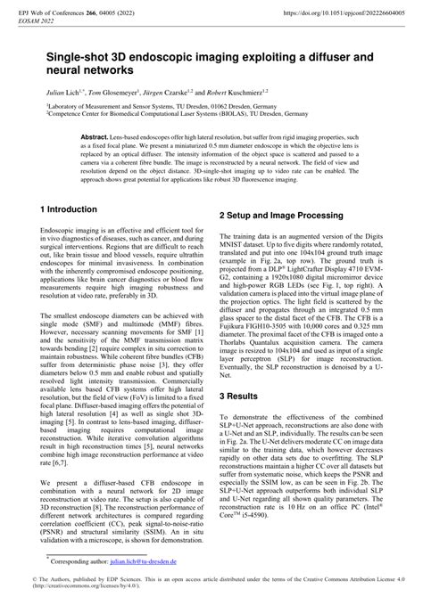 Pdf Single Shot 3d Endoscopic Imaging Exploiting A Diffuser And