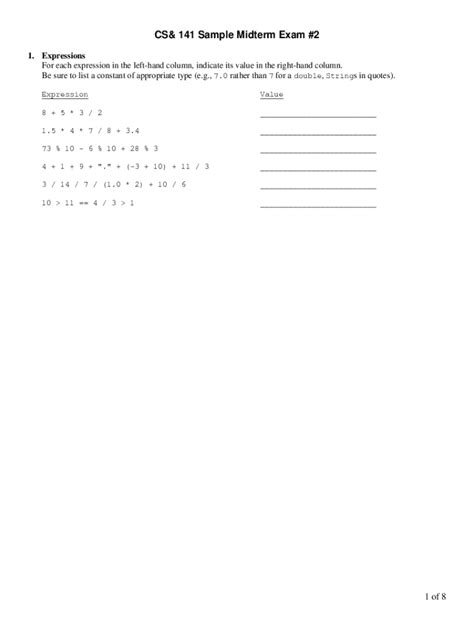 Fillable Online Csc 110 Sample Midterm Exam 2 Fax Email Print Pdffiller