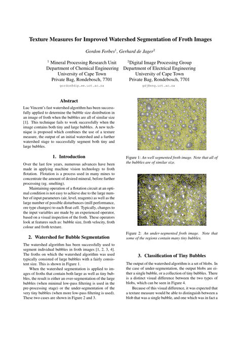 Pdf Texture Measures For Improved Watershed Segmentation Of Froth Images