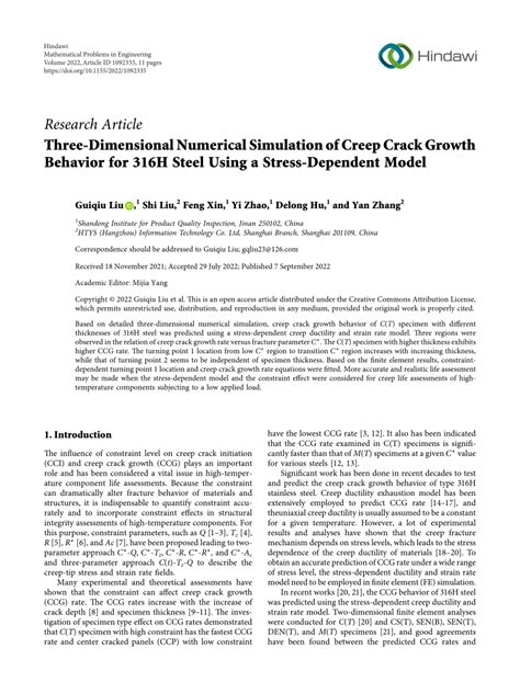 Pdf Three Dimensional Numerical Simulation Of Creep Crack Growth