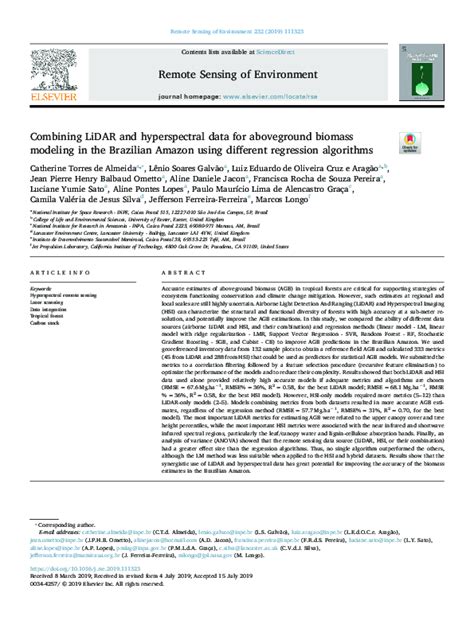 Pdf Combining Lidar And Hyperspectral Data For Aboveground Biomass
