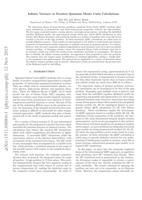 Pdf Infinite Variance In Fermion Quantum Monte Carlo Calculations