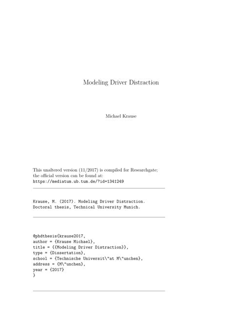 Pdf Modeling Driver Distraction