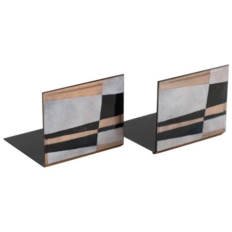 Robert Wuersch 1950s Modernist Enamel On Copper Bookends At 1stdibs