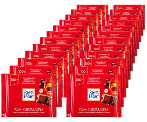 Молочный шоколад Ritter Sport РОМ,ИЗЮМ,ОРЕХ, 100 г, 24 шт. - купить с ...