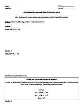 Adding And Subtracting Numbers In Scientific Notation Lesson With Exit Ticket