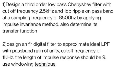 Solved Design A Third Order Low Pass Chebyshev Filter With Chegg