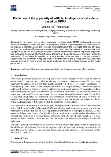 Pdf Prediction Of The Popularity Of Artificial Intelligence Short Videos Based On Mfma