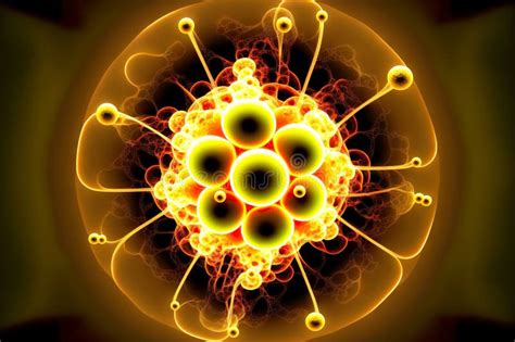 Yellow Illuminated Model Atom Orbit In Form Of Circle With Atomic