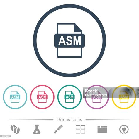 Asm File Format Flat Color Icons In Round Outlines Stock Illustration Download Image Now