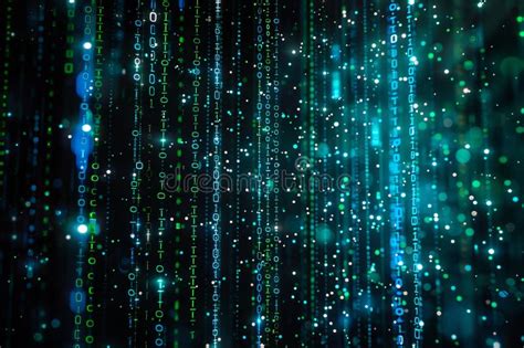 A Black Background With Blue And Green Vertical Binary Code Creating An Abstract Digital Matrix