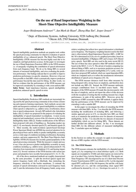Pdf On The Use Of Band Importance Weighting In The Short Time Objective Intelligibility Measure