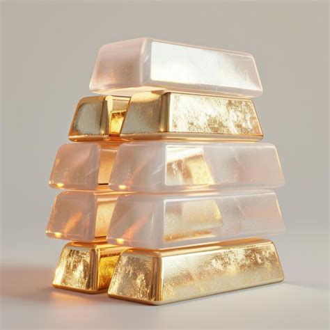 Elegant Stack Of Frosted Glass Gold Bars Reflecting Soft Natural Light