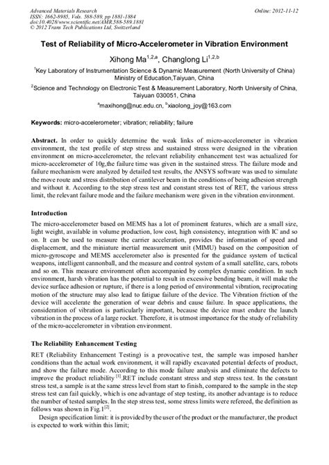 Test Of Reliability Of Micro Accelerometer In Vibration Environment Scientificnet