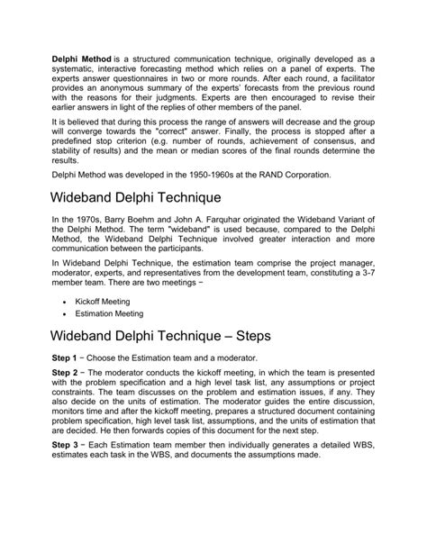Wideband Delphi Technique Effort Estimation Guide