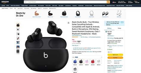 Offer Of The Day Beats Studio Buds With ANC And Up To Hours Of Work On Amazon With A