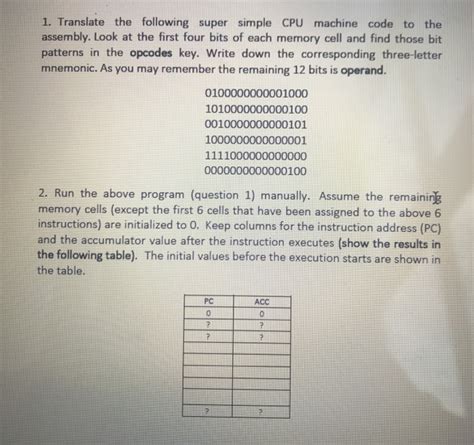 Solved 1 Translate The Following Super Simple Cpu Machine