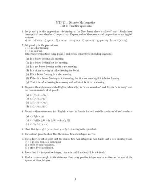 practice questions unit 1 pdf mathematical proof proposition
