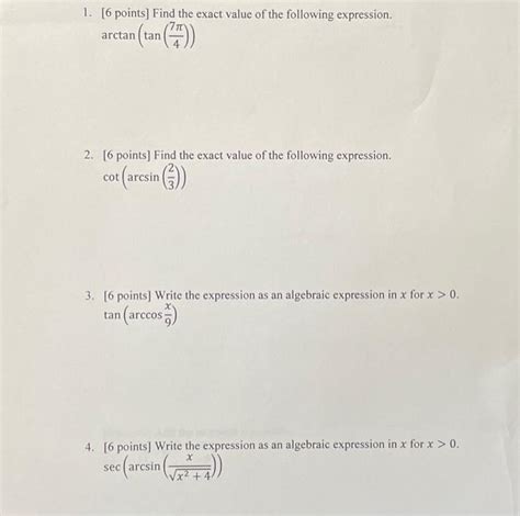 1 [6 points] find the exact value of the following