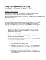 Week 7 Lab Assignmet One Sample T Methods Pdf ST 351 Week 7 Lab Assignment 30 Points One