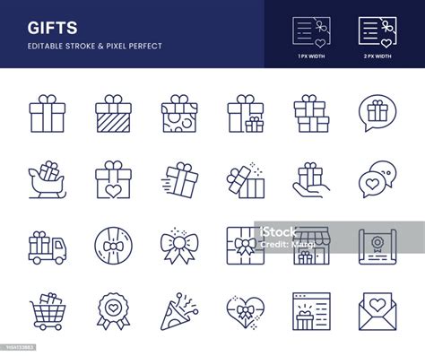 선물 라인 아이콘 이 아이콘 세트는 선물 상자 리본 선물 가게 상품권 등으로 구성됩니다 개념에 대한 스톡 벡터 아트 및 기타