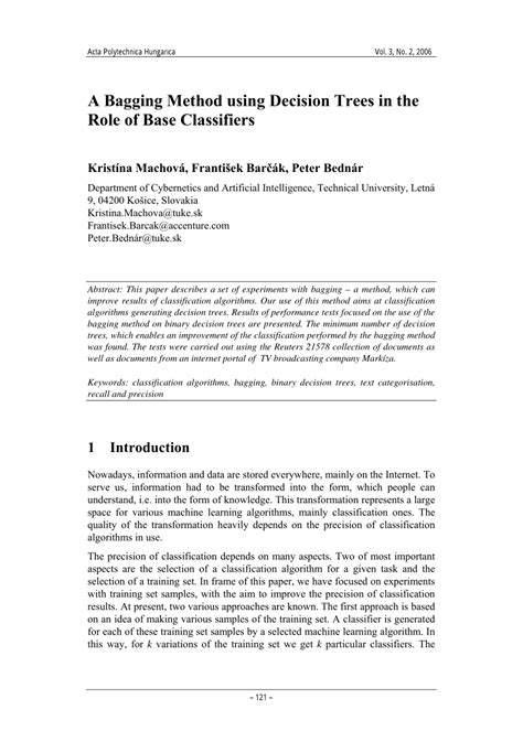 pdf a bagging method using decision trees in the role of base classifiers