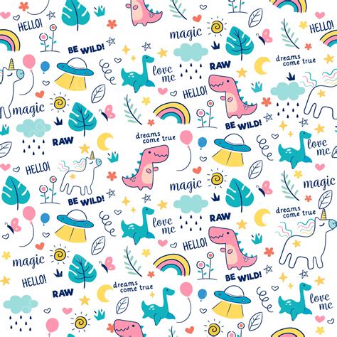 Colorful Doodle Animals With Words Leaf Star And Galaxy Combination