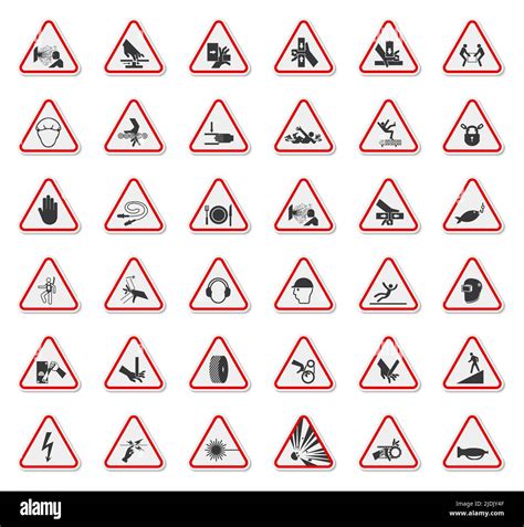 Warning Hazard Symbols Labels Sign Isolate On White Background Vector Illustration Stock Vector