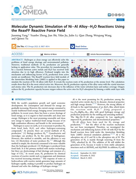 pdf molecular dynamic simulation of ni al alloy h 2 o reactions using