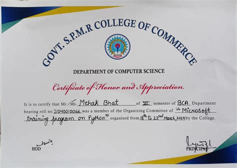 Served As Organizing Committee Member For Python Course Mehak Bhat Posted On The Topic Linkedin