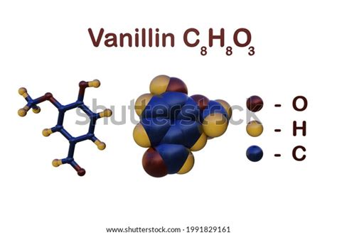 Structural Chemical Formula Molecular Model Vanillin Stock Illustration