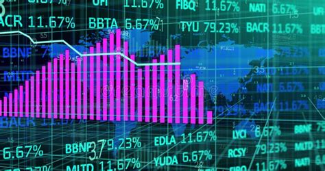 Animation Of Pink And Blue Graphs With World Map And Processing Data