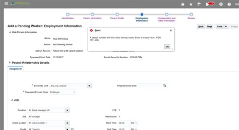 A Person Number With This Value Already Exists Error