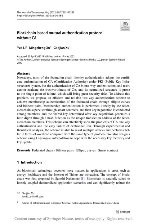 Blockchain Based Mutual Authentication Protocol Without Ca