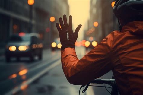 Premium Photo A Cyclist Using Hand Signals To Indicate Turns