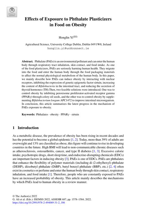 Pdf Effects Of Exposure To Phthalate Plasticizers In Food On Obesity