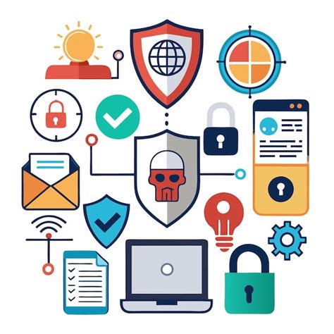 Cyber Security Concept With Icons Of Shield Lock And Laptop Premium