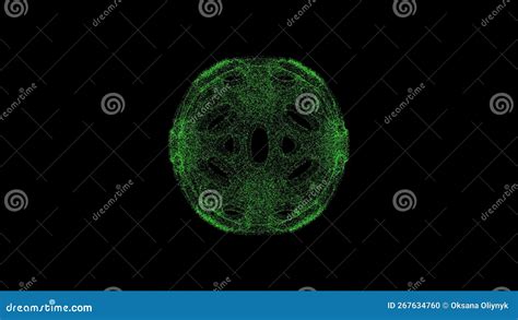 3d Abstract Alien Sphere With Holes On Black Background Object Consisting Of Green Flickering