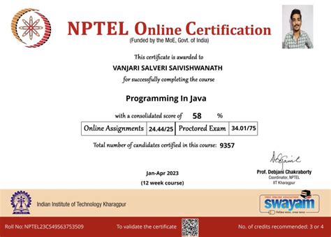 Received Certificate For Successfully Completing Of Programming In Java