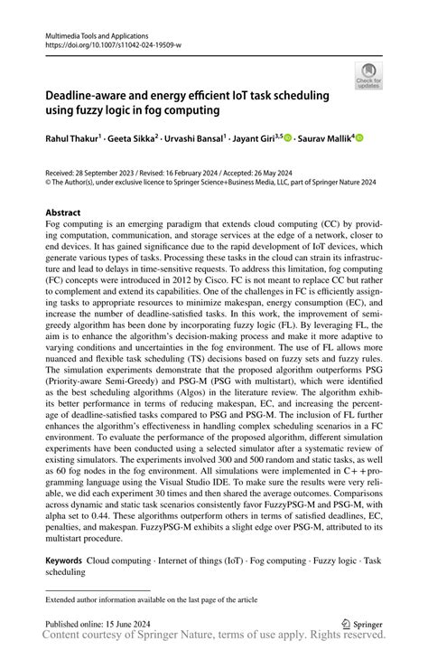 Deadline Aware And Energy Efficient Iot Task Scheduling Using Fuzzy