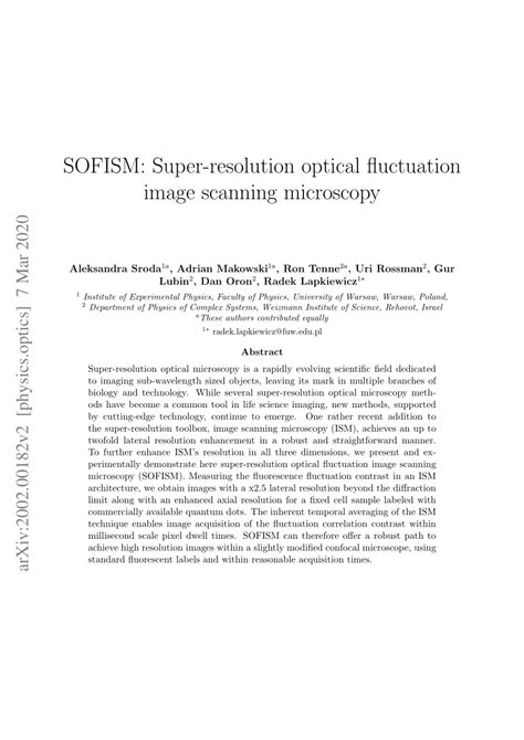 Pdf Super Resolution Optical Fluctuation Image Scanning Microscopy Sofism
