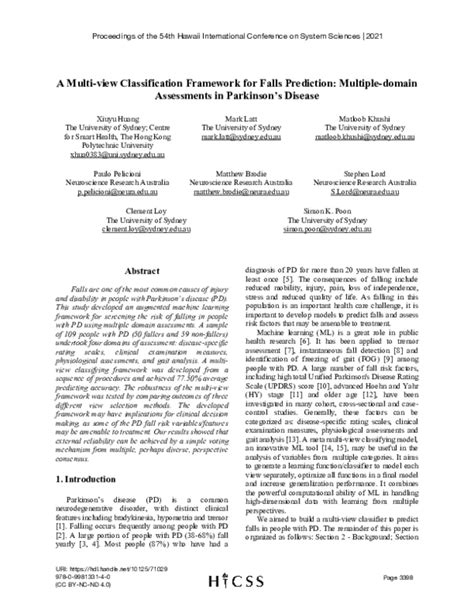 Pdf A Multi View Classification Framework For Falls Prediction
